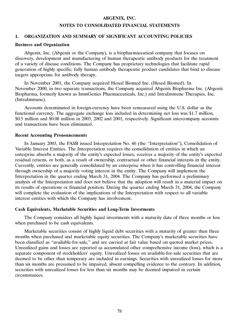 Abgenix Annual Report 2003
