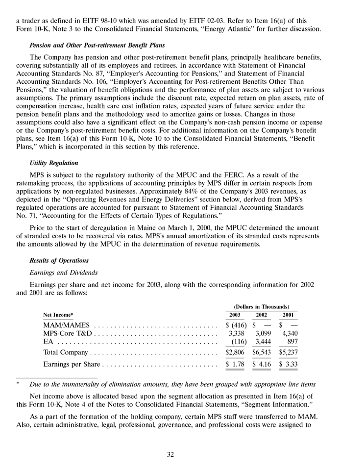 Maine & Maritimes Corporation 2003 Annual Report